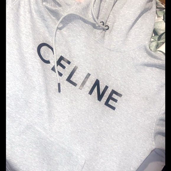 Celine | Jackets & Coats | Celine Light Gray Hoodie With Black Logo ...